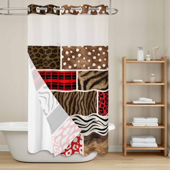 Animal Pattern Print Shower Curtain with Snap in Liner, Art Rustic Red ...