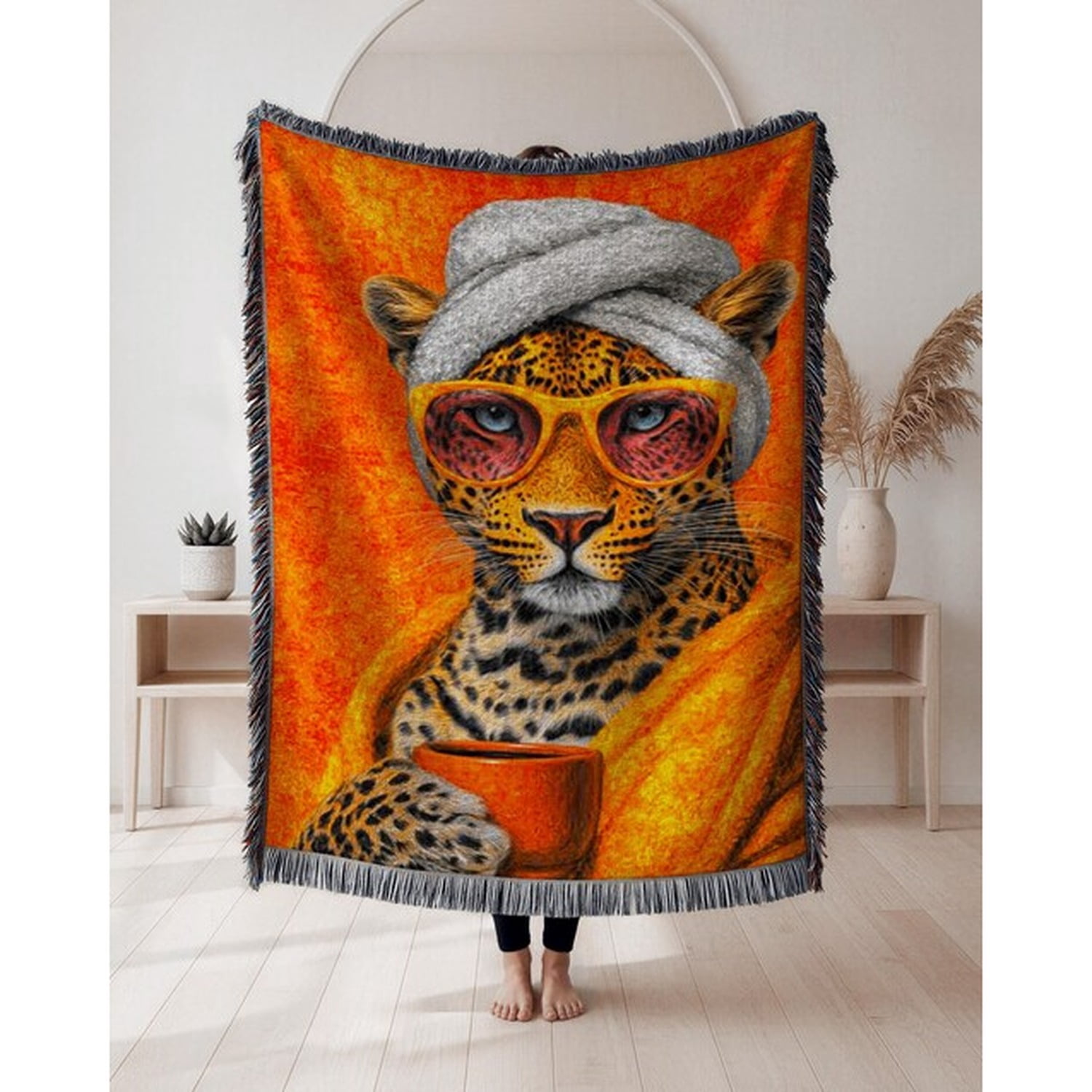 Animal Pattern Woven Throw Blanket, 100% Cotton, Fringed Edges ...