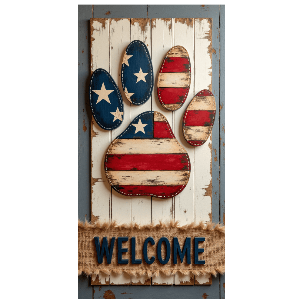 Animal Paw American Flag Welcome Sign Rustic Patriotic Banner for Home ...