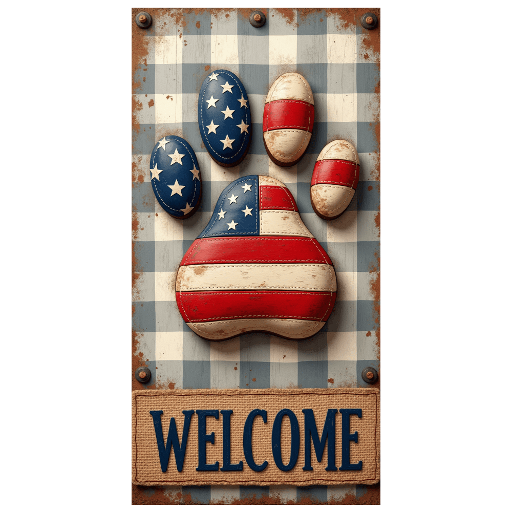 Animal Paw American Flag Welcome Sign Rustic Patriotic Banner for Home ...