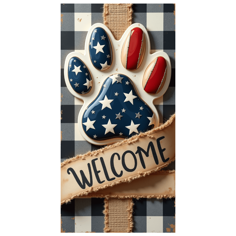 Animal Paw American Flag Welcome Sign Rustic Patriotic Banner for Home ...