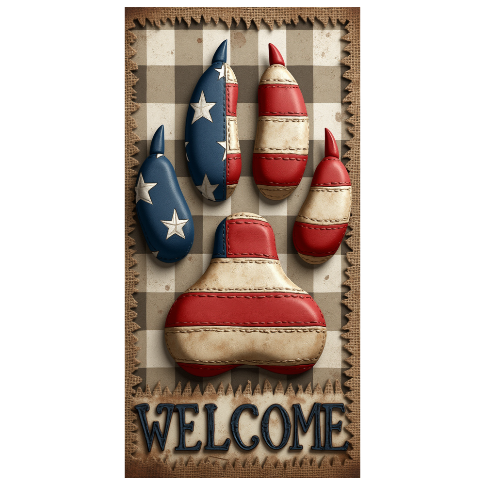 Animal Paw American Flag Welcome Sign Rustic Patriotic Banner for Home ...