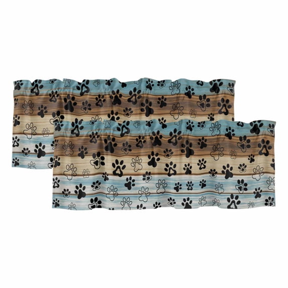 Animal Paw Print 2 Panels Kitchen Valance, Dog Claws Pattern Brown Blue ...