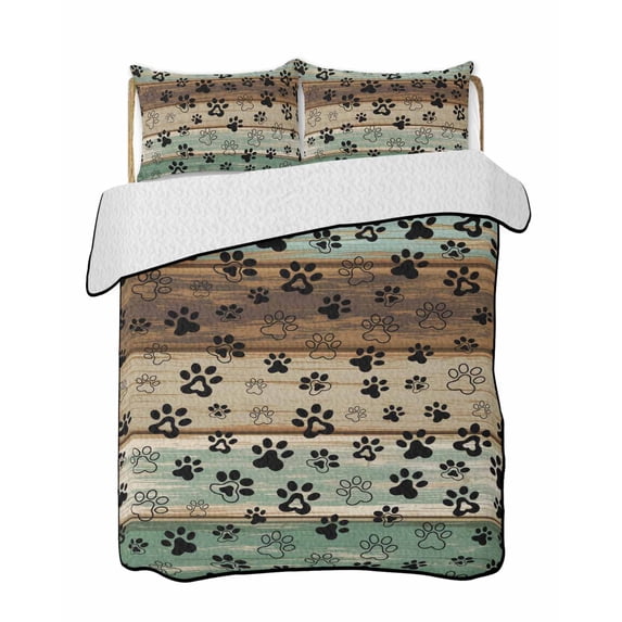 Animal Paw Print 3 Pieces Quilt Set, 1 Quilt with 2 Shams, Dog Claws ...