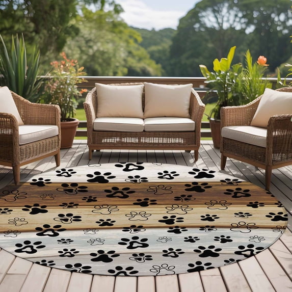 Animal Paw Print 8ft Round Rug for Open Concept Living Room Seating ...