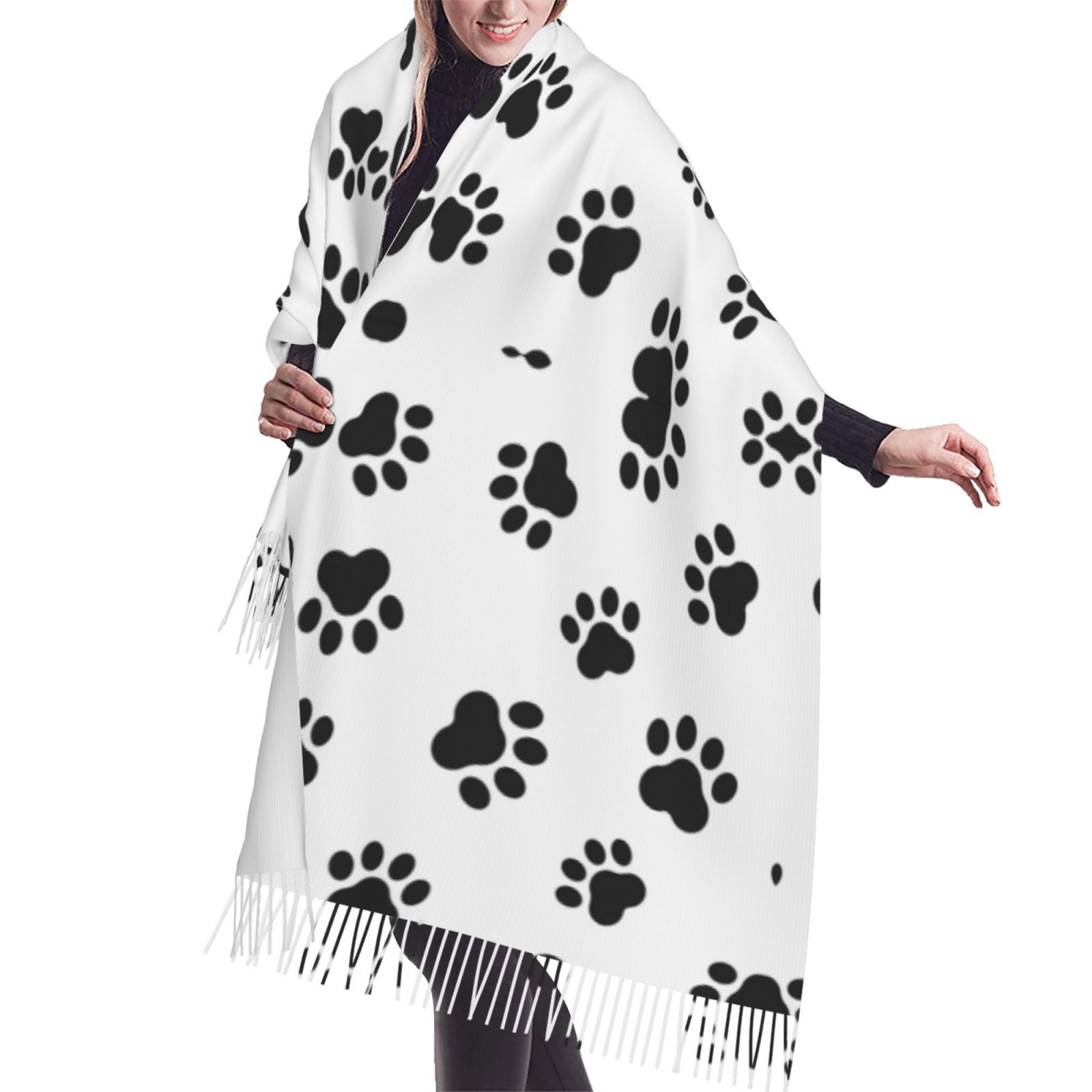 Animal Paw Print Cashmerette Fringe Scarf Autumn And Winter Scarves ...