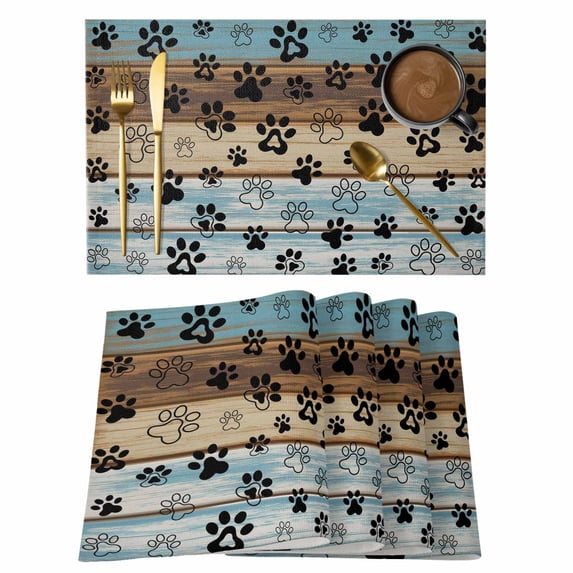 Animal Paw Print Cotton Linen Placemats Set of 2, Dog Claws Pattern ...