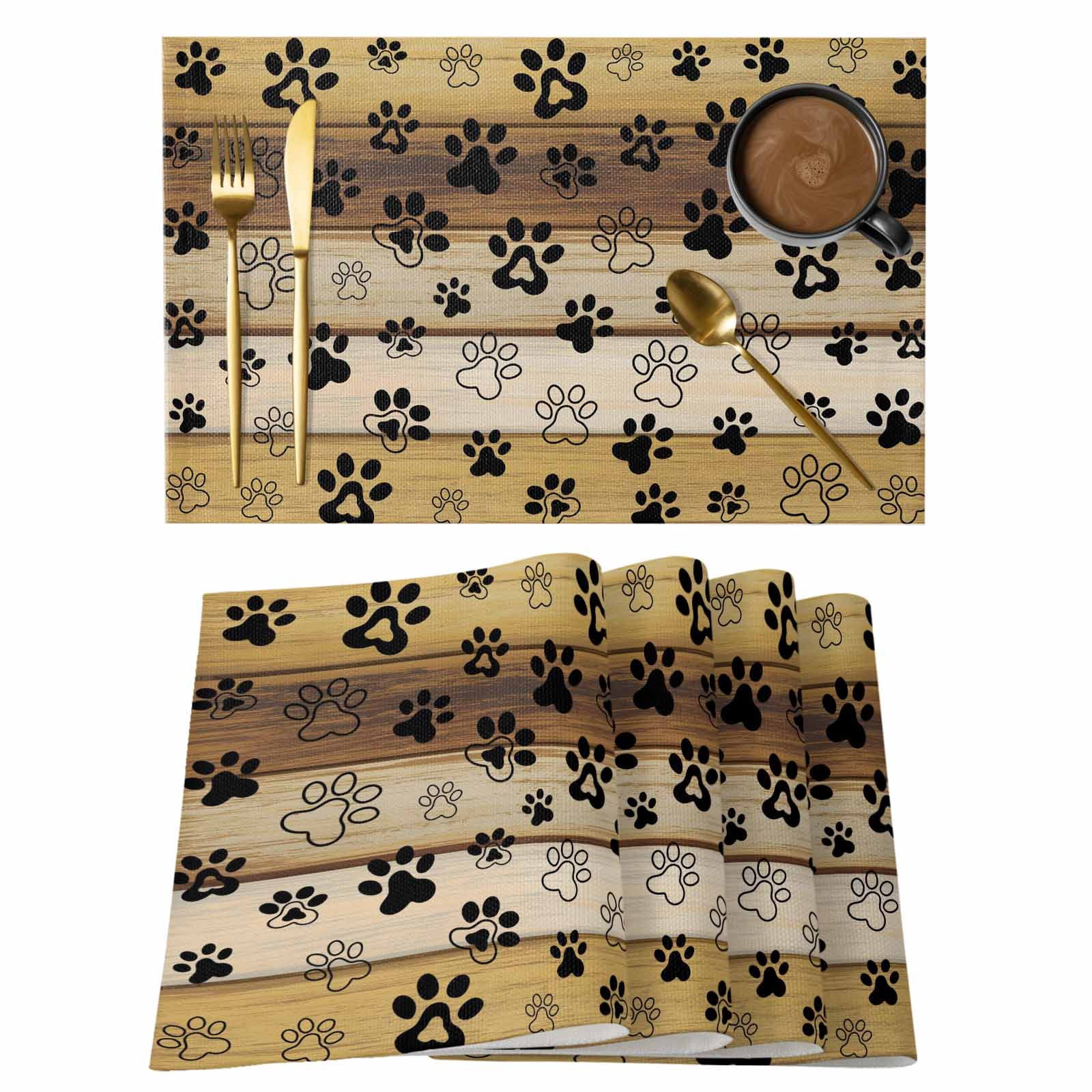 Animal Paw Print Cotton Linen Placemats Set of 2, Dog Claws Pattern ...