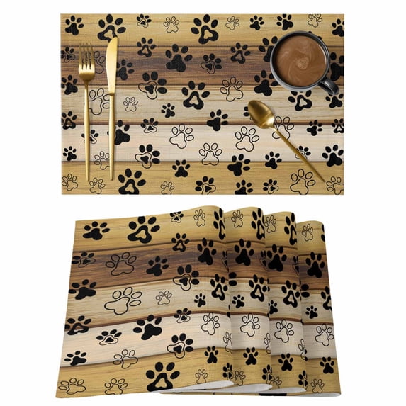 Animal Paw Print Cotton Linen Placemats Set of 2, Dog Claws Pattern ...