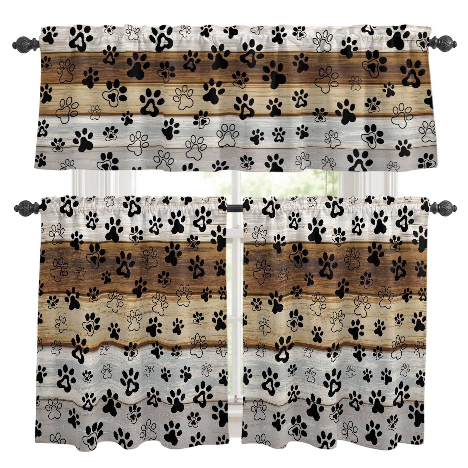 Animal Paw Print Kitchen Curtains Set for Windows, Dog Claws Pattern ...
