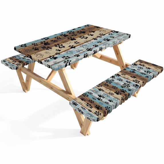 Animal Paw Print Picnic Table Cover with Bench Covers Dog Claws Pattern ...