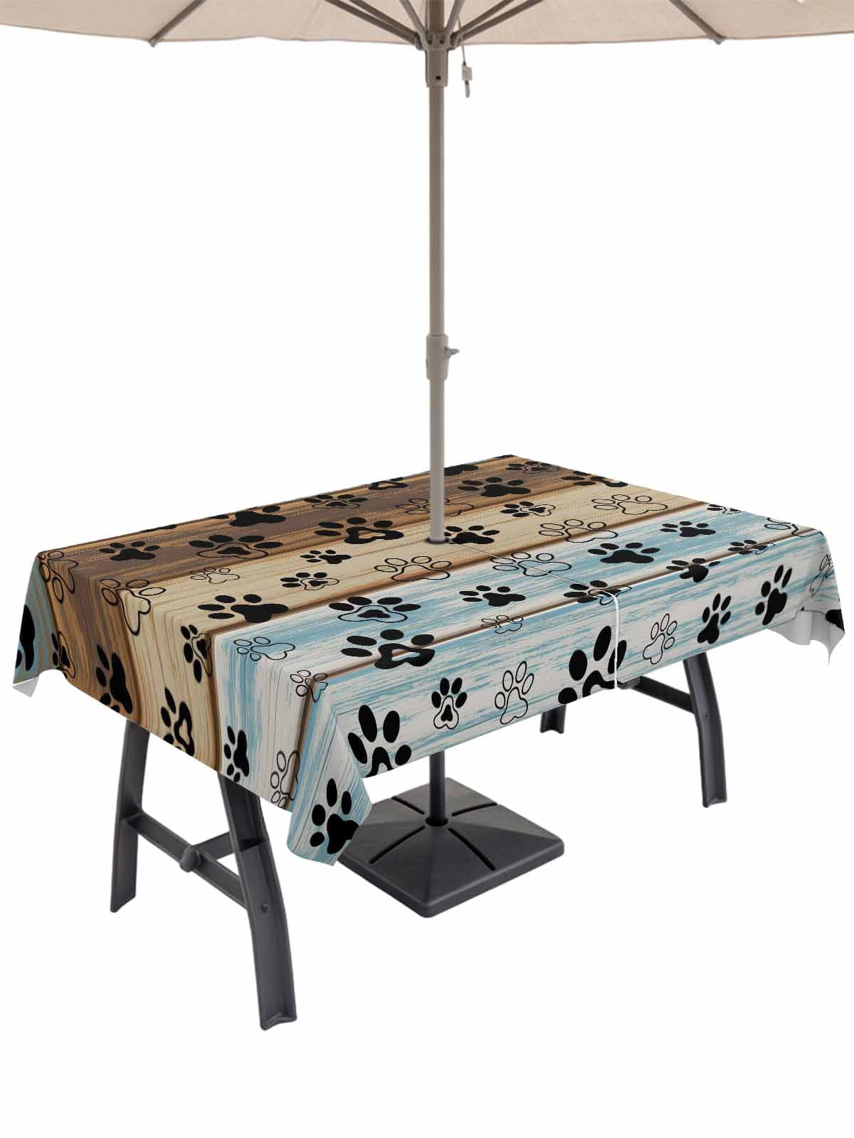 Animal Paw Print Rectangle Outdoor Tablecloth with Umbrella Hole Dog ...
