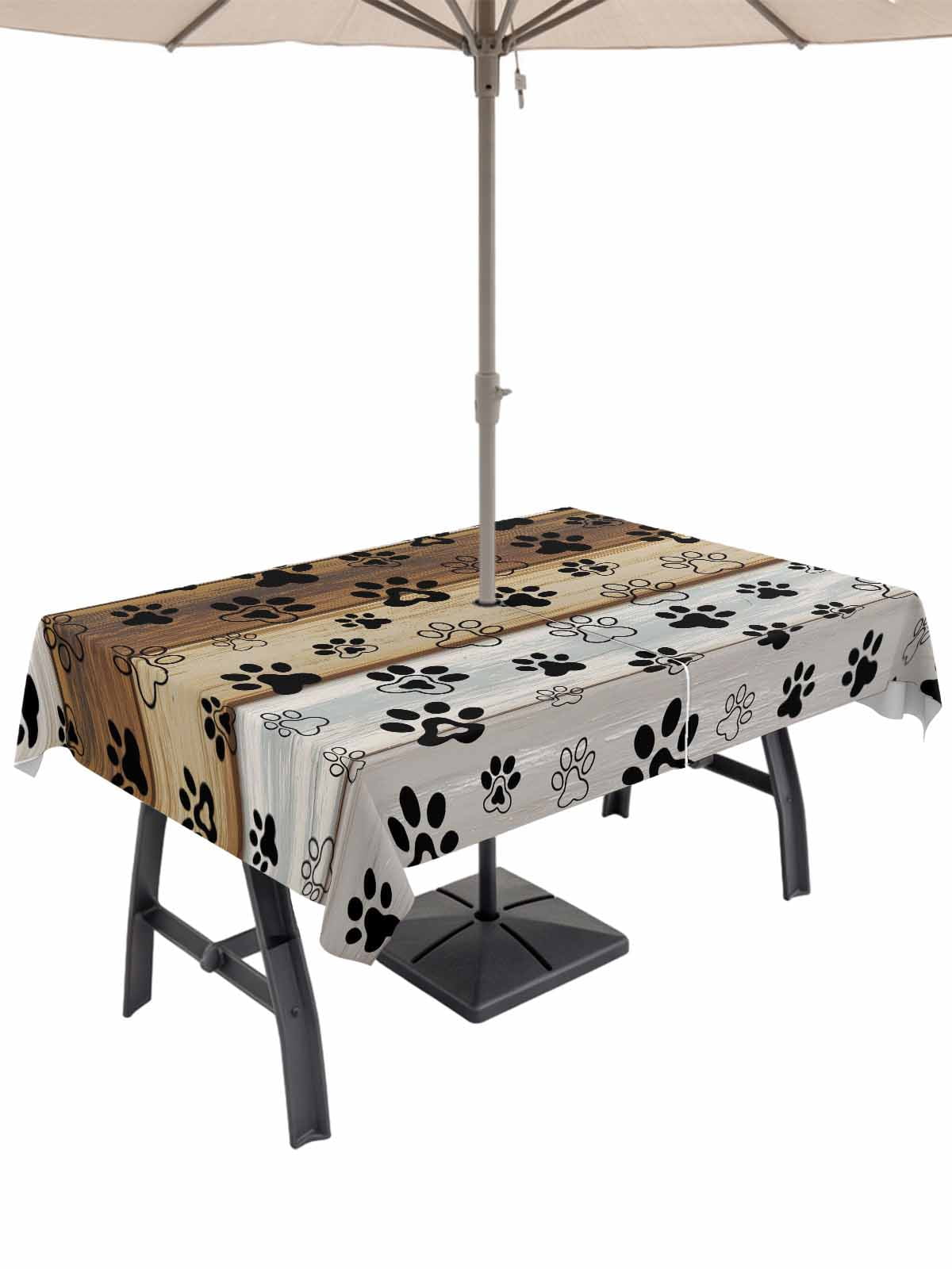 Animal Paw Print Rectangle Outdoor Tablecloth with Umbrella Hole Dog ...