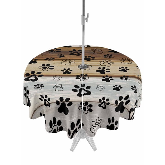 Animal Paw Print Round Outdoor Tablecloth with Umbrella Hole Dog Claws ...