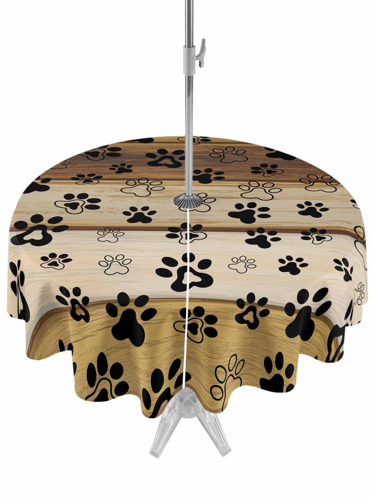 Animal Paw Print Round Outdoor Tablecloth with Umbrella Hole Dog Claws ...