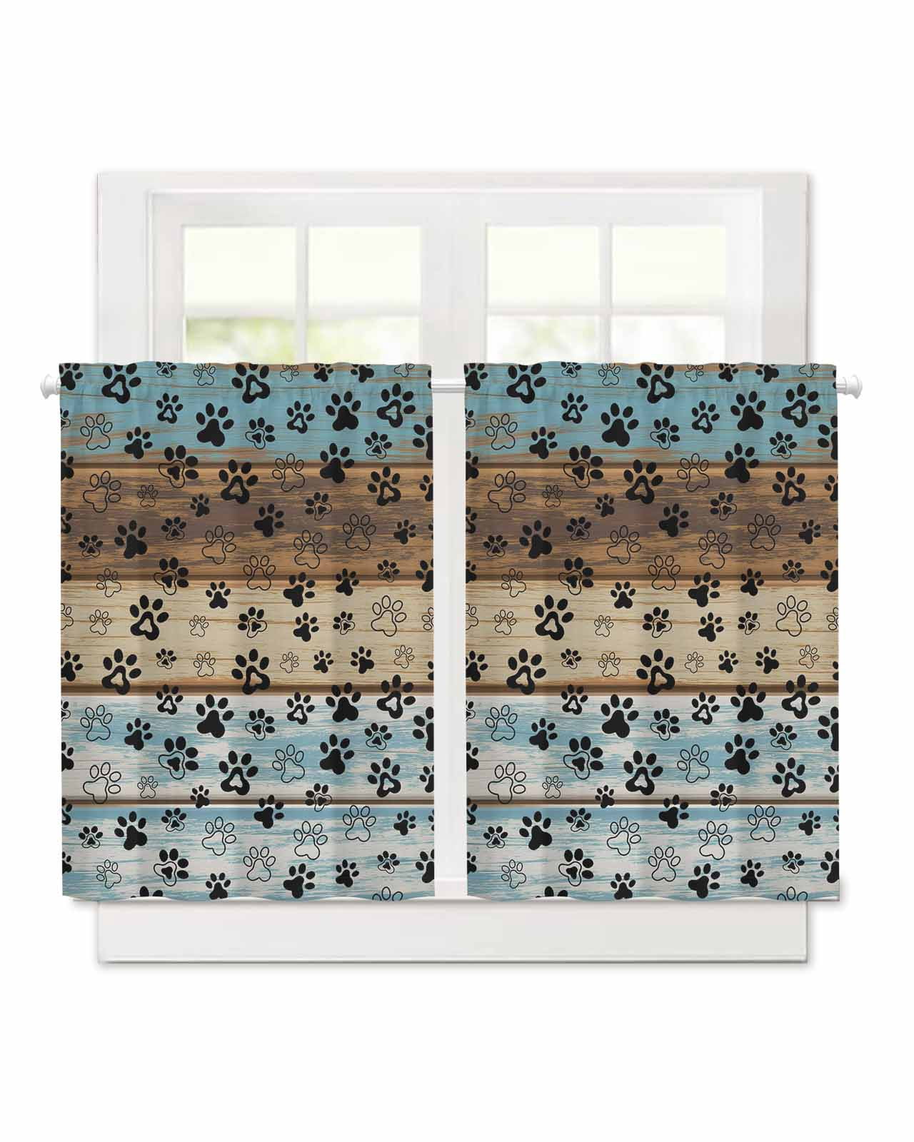 Animal Paw Print Short Blackout Curtains 24 Inch Long Dog Claws Pattern ...
