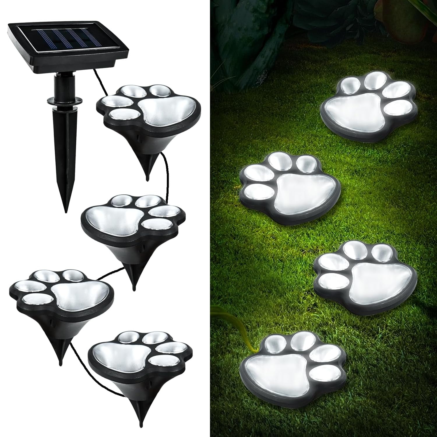Animal Paw Print Solar Lights Outdoor Garden Decor, 4 Pack Paw Print ...