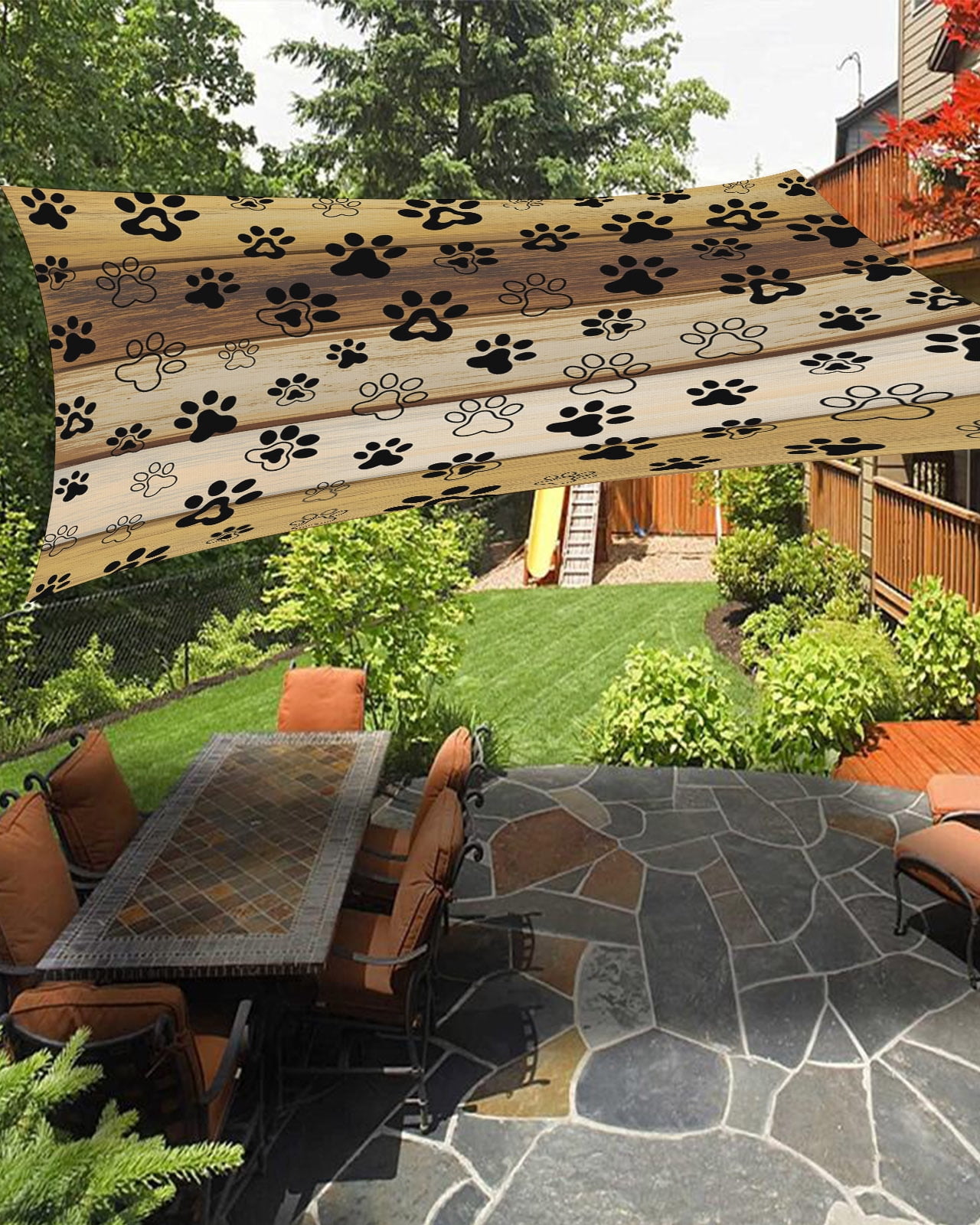 Animal Paw Print Sun Shade Sail 8'X10' Dog Claws Pattern Brown Wooden ...
