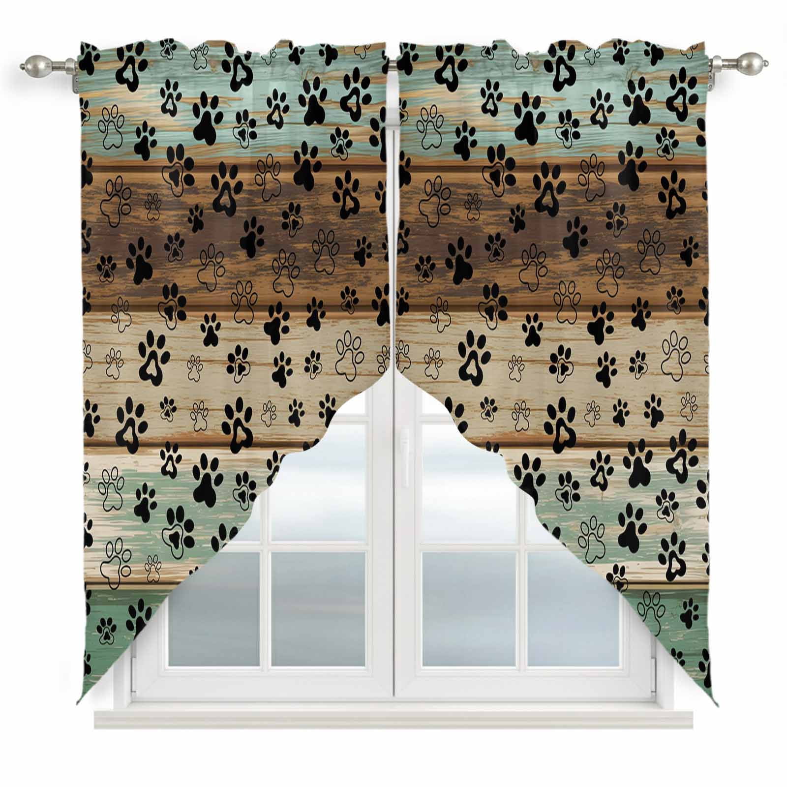Animal Paw Print Swag Curtain Valance for Window 2 Panels Dog Claws ...