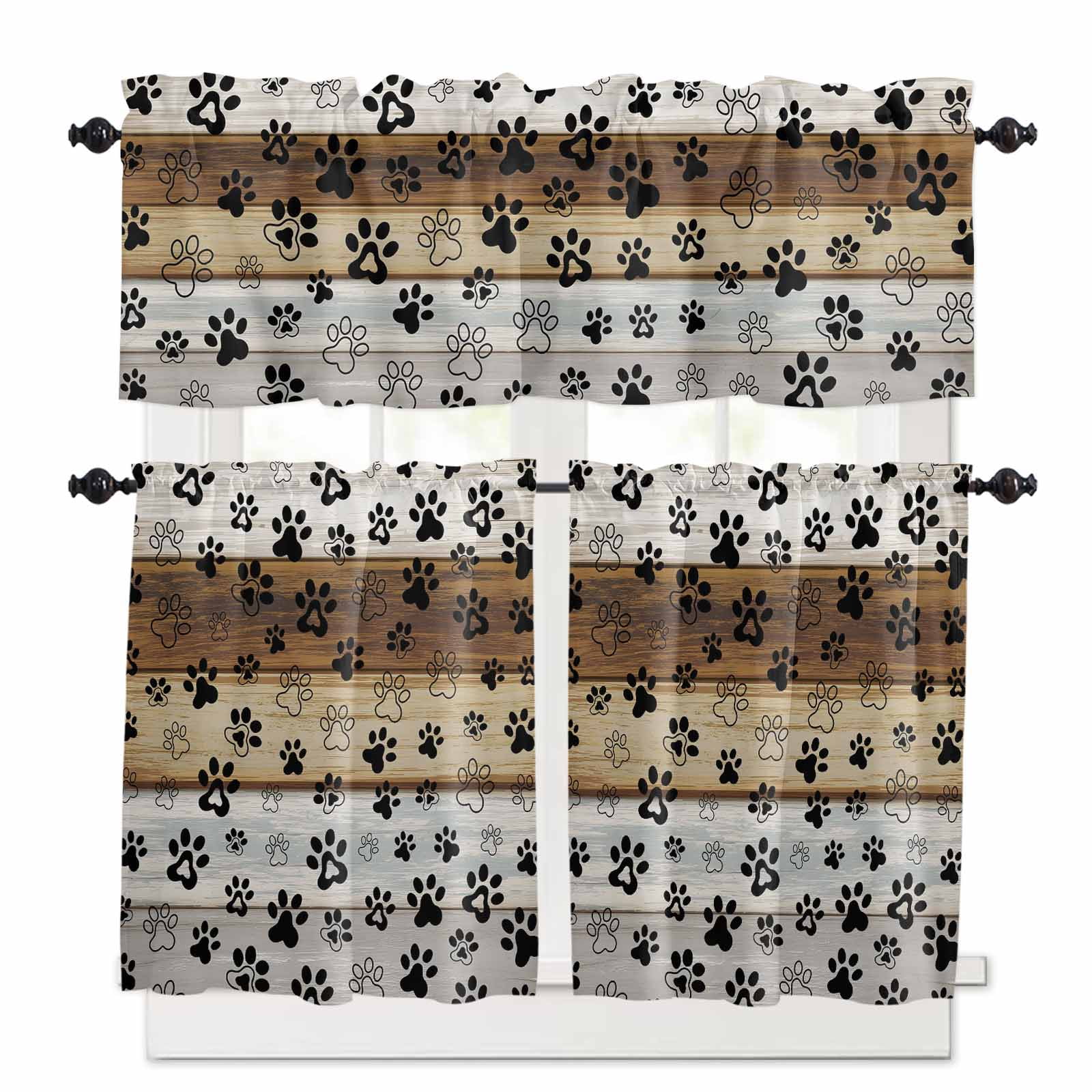 Animal Paw Print Window Curtains Valance Set of 3 Dog Claws Pattern ...