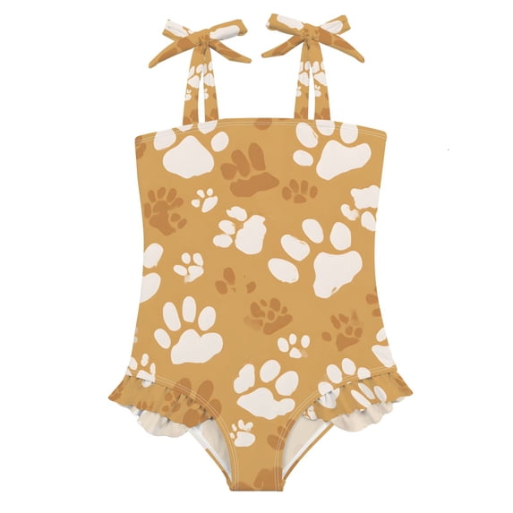 Animal Paw Prints Girls' One-Piece Swimsuit Bowknot Tie Shoulder ...