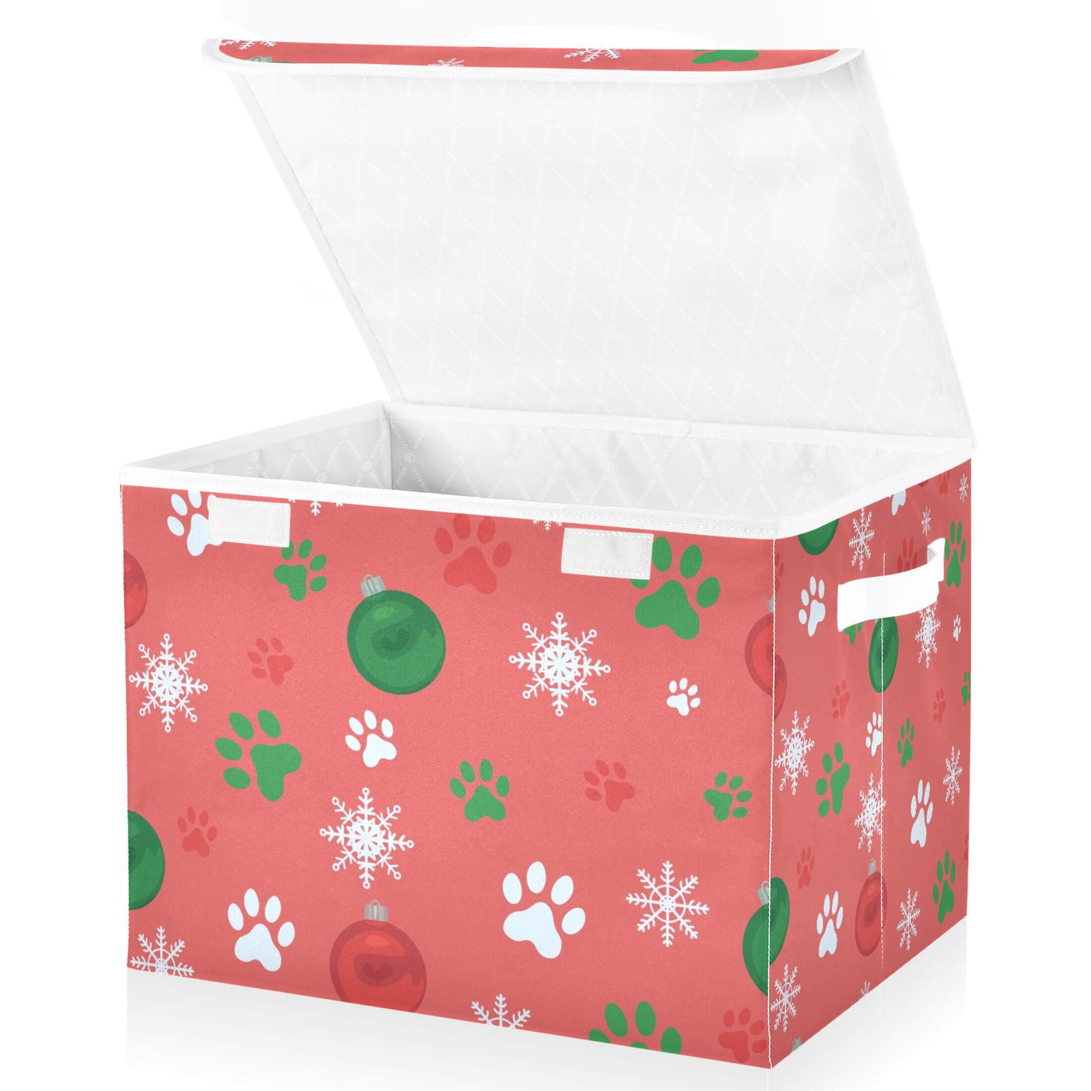 Animal Paw Prints and Snowflakes on Red Large Lidded Storage Bin ...