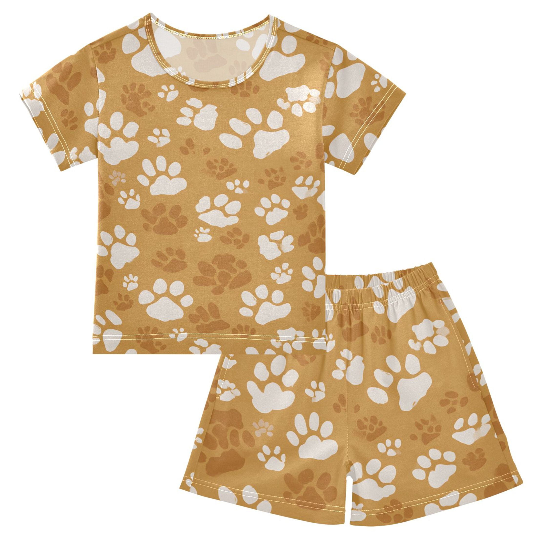 Animal Paw Prints Summer Pajama Set Soft Cotton Short Sleeve Sleepwear ...
