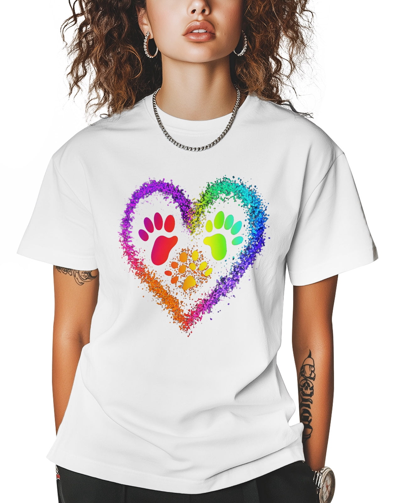 Animal Paw T Shirts for Women Short Sleeve Cotton Crewneck T-Shirt Love ...