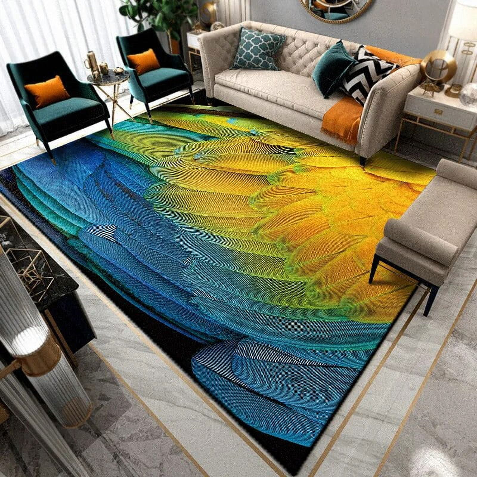 Animal Peacock Feather Pattern Carpet for Living Room Bedroom Play Area ...