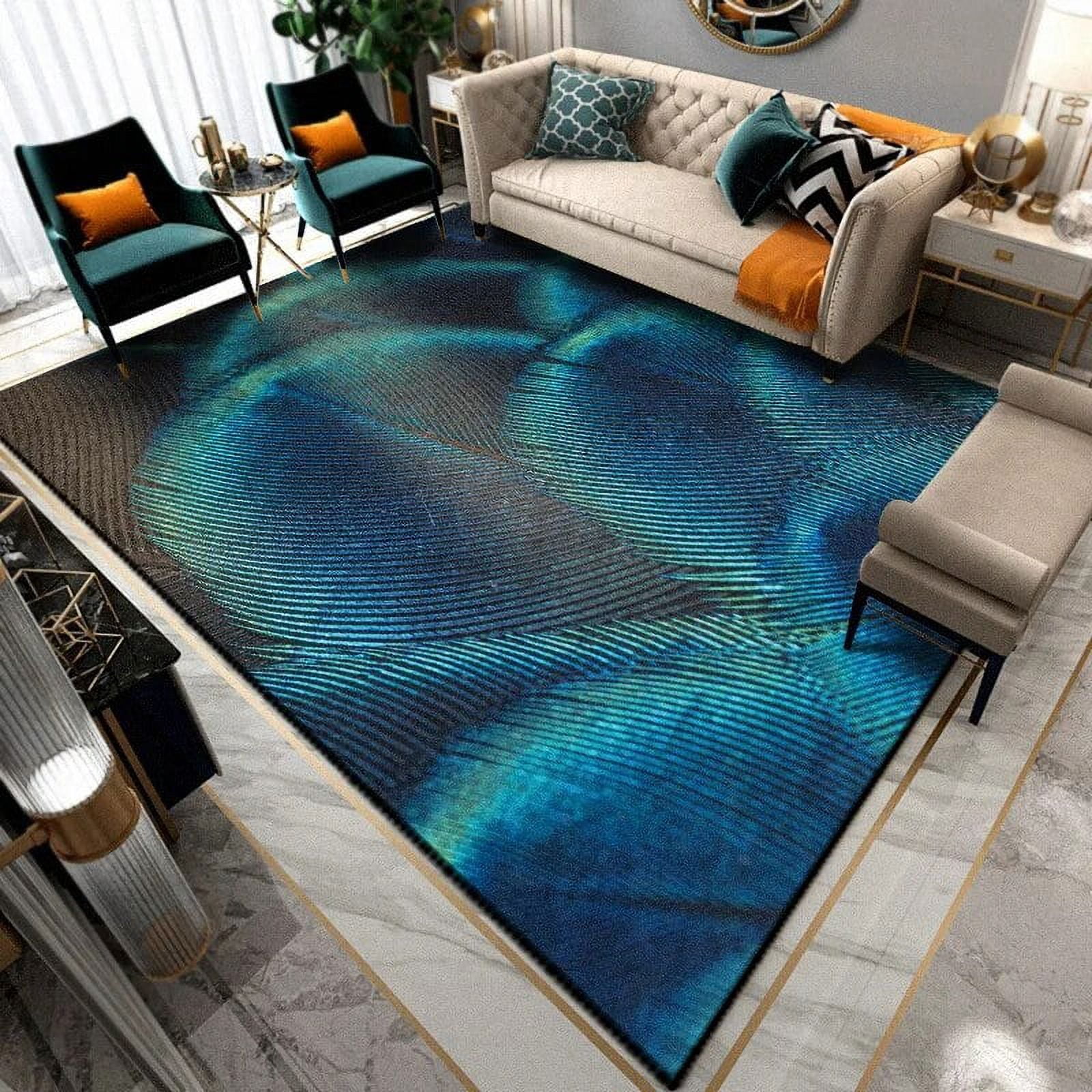 Animal Peacock Feather Pattern Carpet for Living Room Bedroom Play Area ...