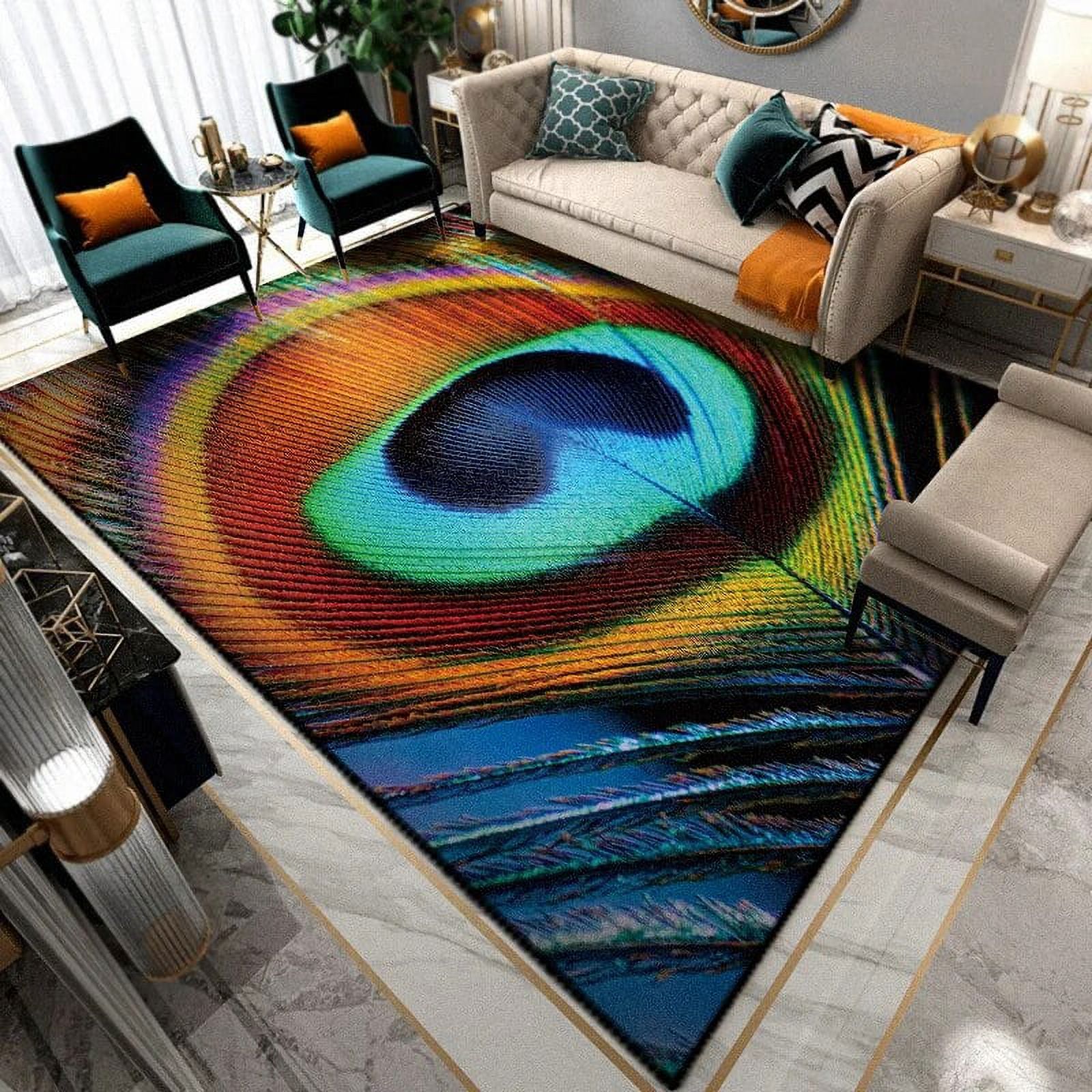 Animal Peacock Feather Pattern Carpet for Living Room Bedroom Play Area ...