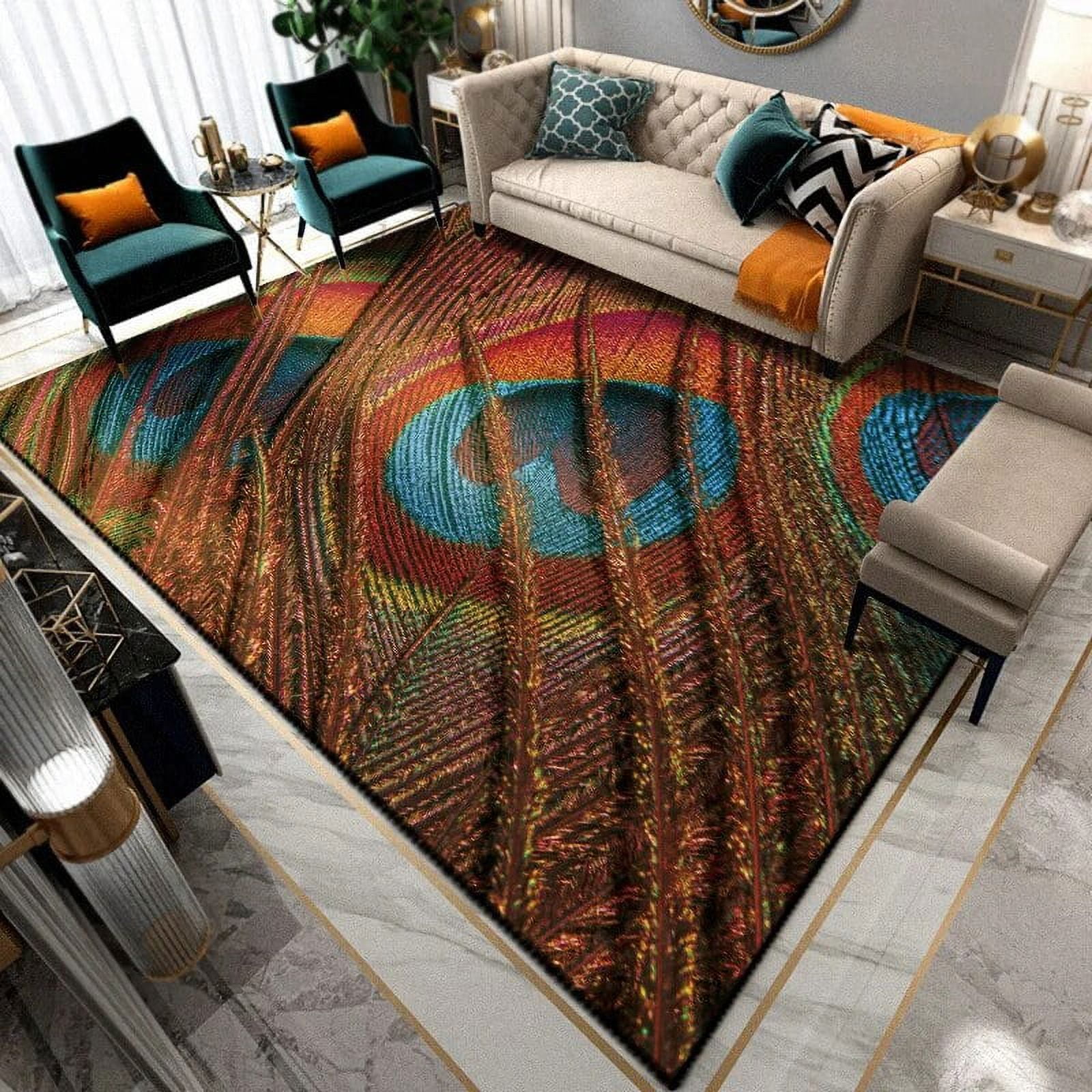 Animal Peacock Feather Pattern Carpet for Living Room Bedroom Play Area ...