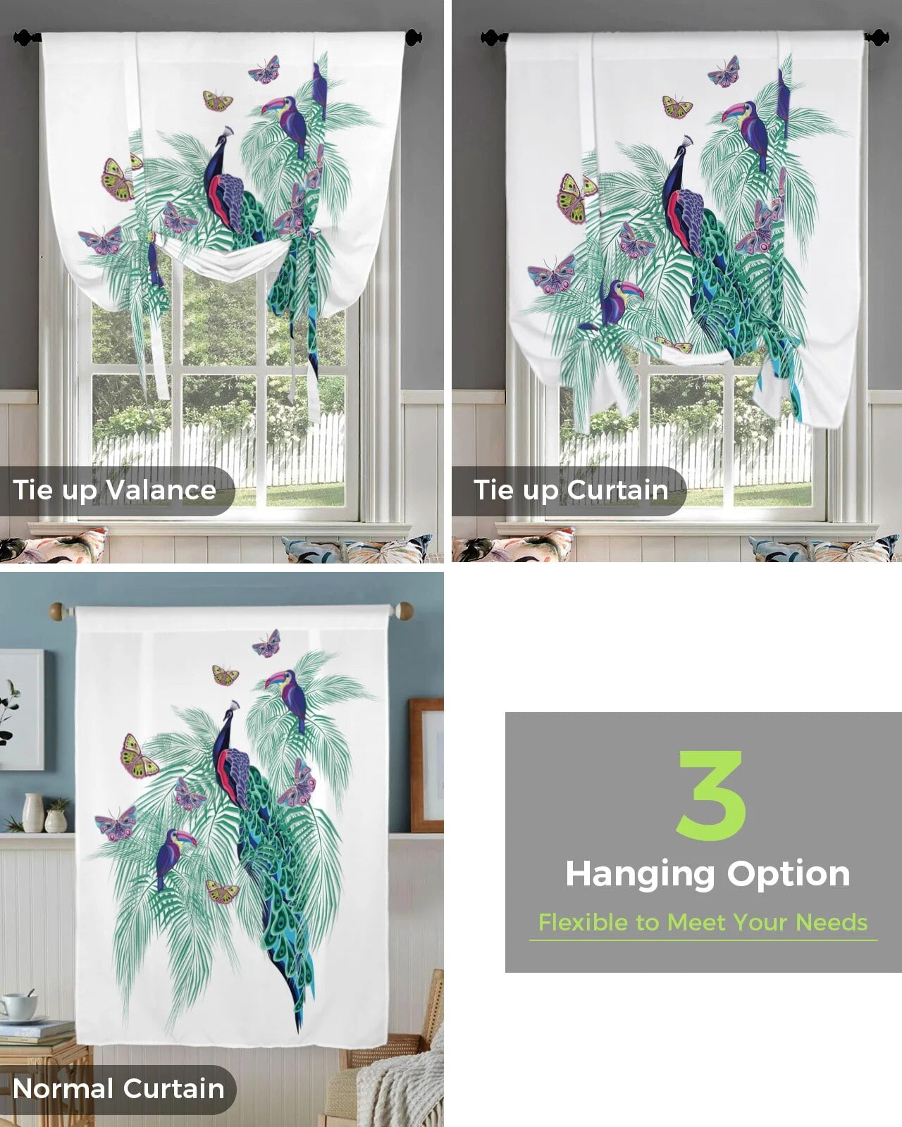 Animal Peacock Feather Retro Window Curtain for Living Room Roman ...
