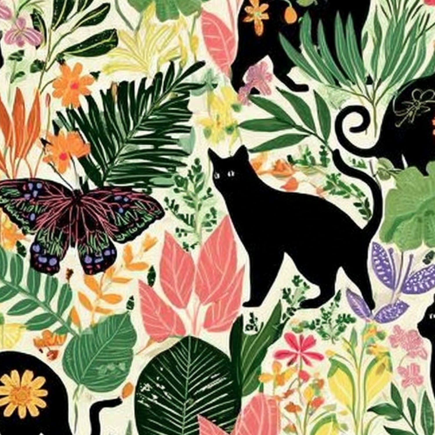 Animal Peel and Stick Wallpaper 23.6in x 9.8ft Black Cats Among ...