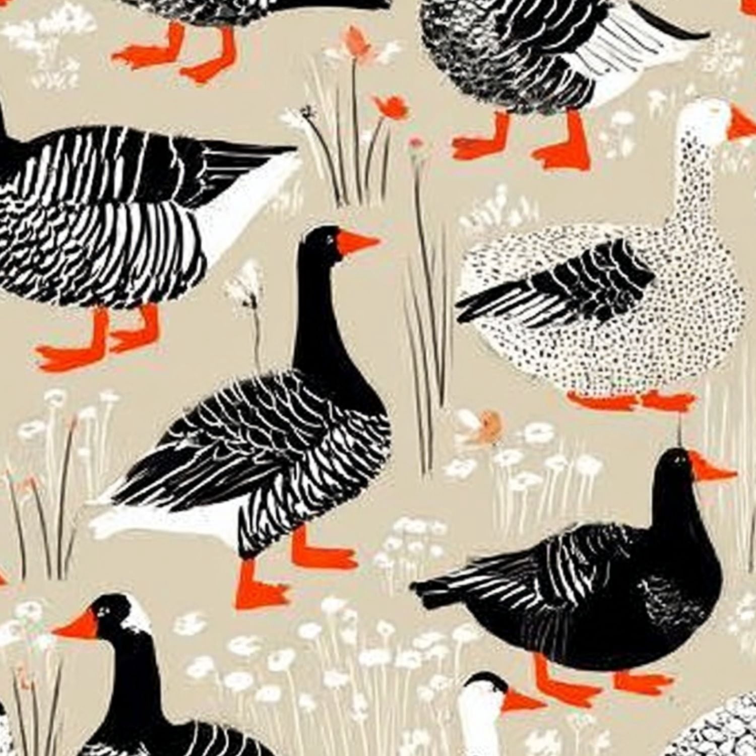 Animal Peel and Stick Wallpaper 23.6in x 9.8ft Black White Geese Red ...