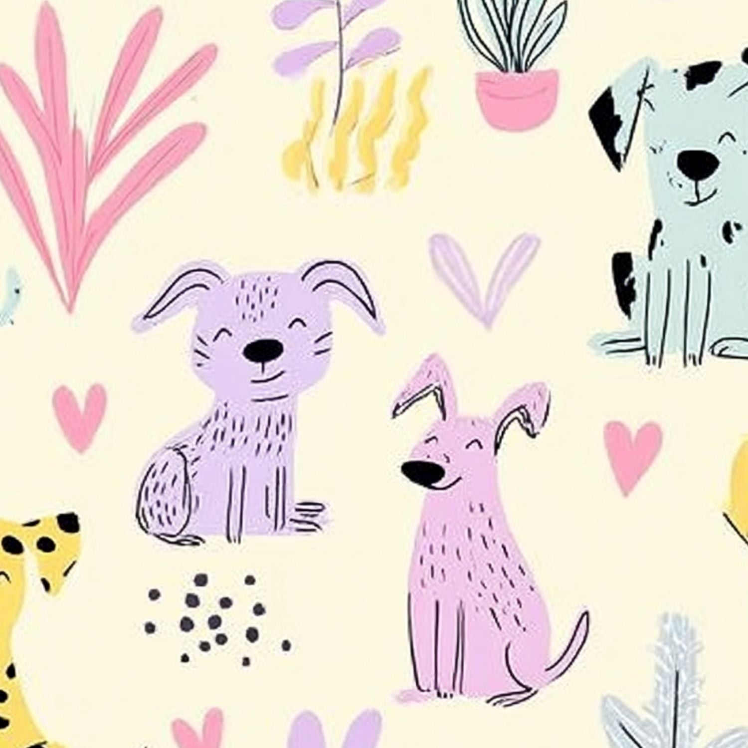 Animal Peel and Stick Wallpaper 23.6in x 9.8ft Playful Illustrated Dogs ...