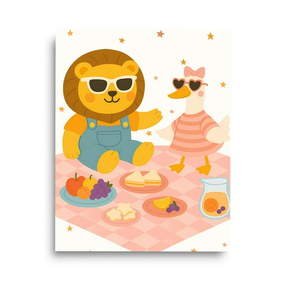 Animal Picnic Print, Cute Lion And Duck Nursery Wall Art, Wildlife Baby ...