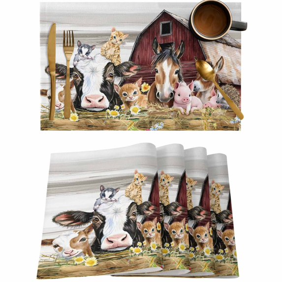 Animal Pig Cow Farm Barn Placemats Set of 4,Wipeable Washable Table ...
