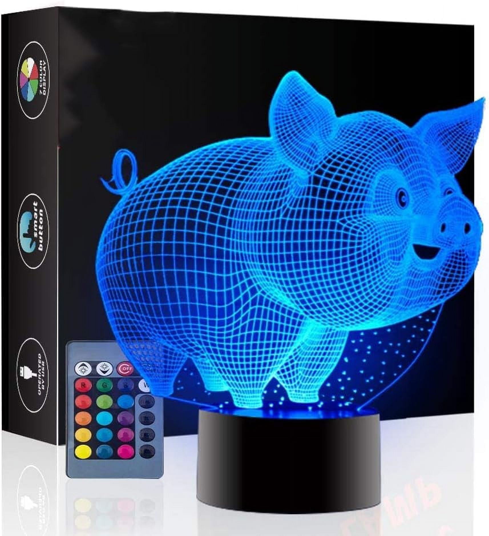 Animal Pig Toys 3D Illusion Night Light Smart Touch Lamp, Creative RGB ...