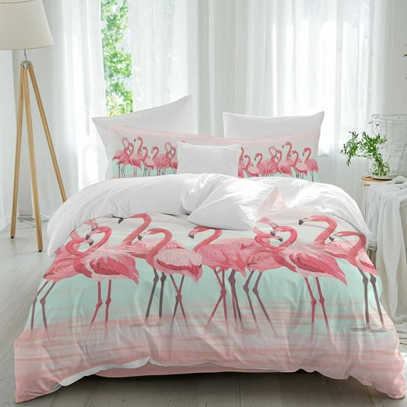 Animal Pink Flamingo Comforter Set Queen Size, Art Deco Pink Ripples ...