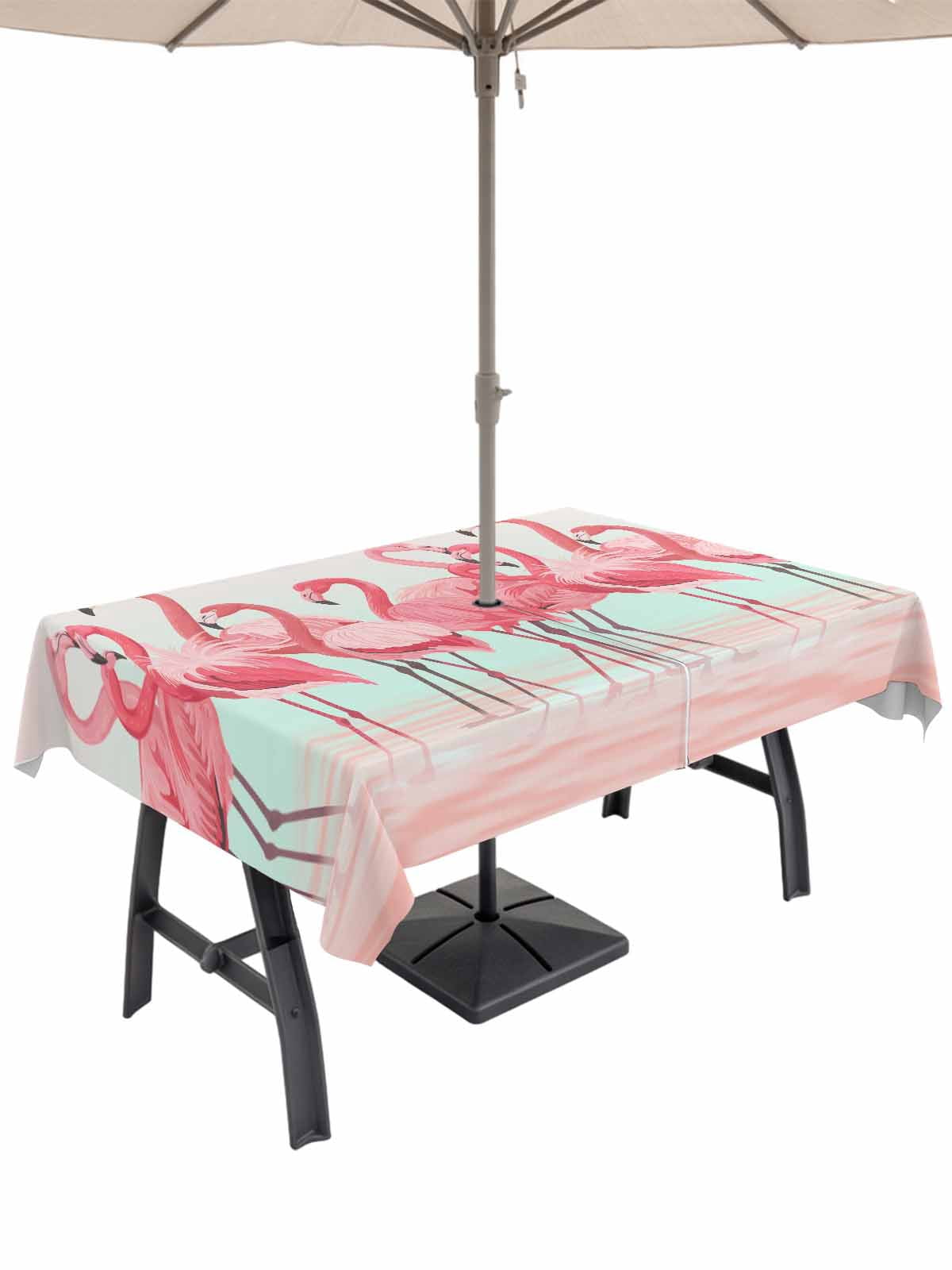 Animal Pink Flamingo Rectangle Outdoor Tablecloth with Umbrella Hole ...