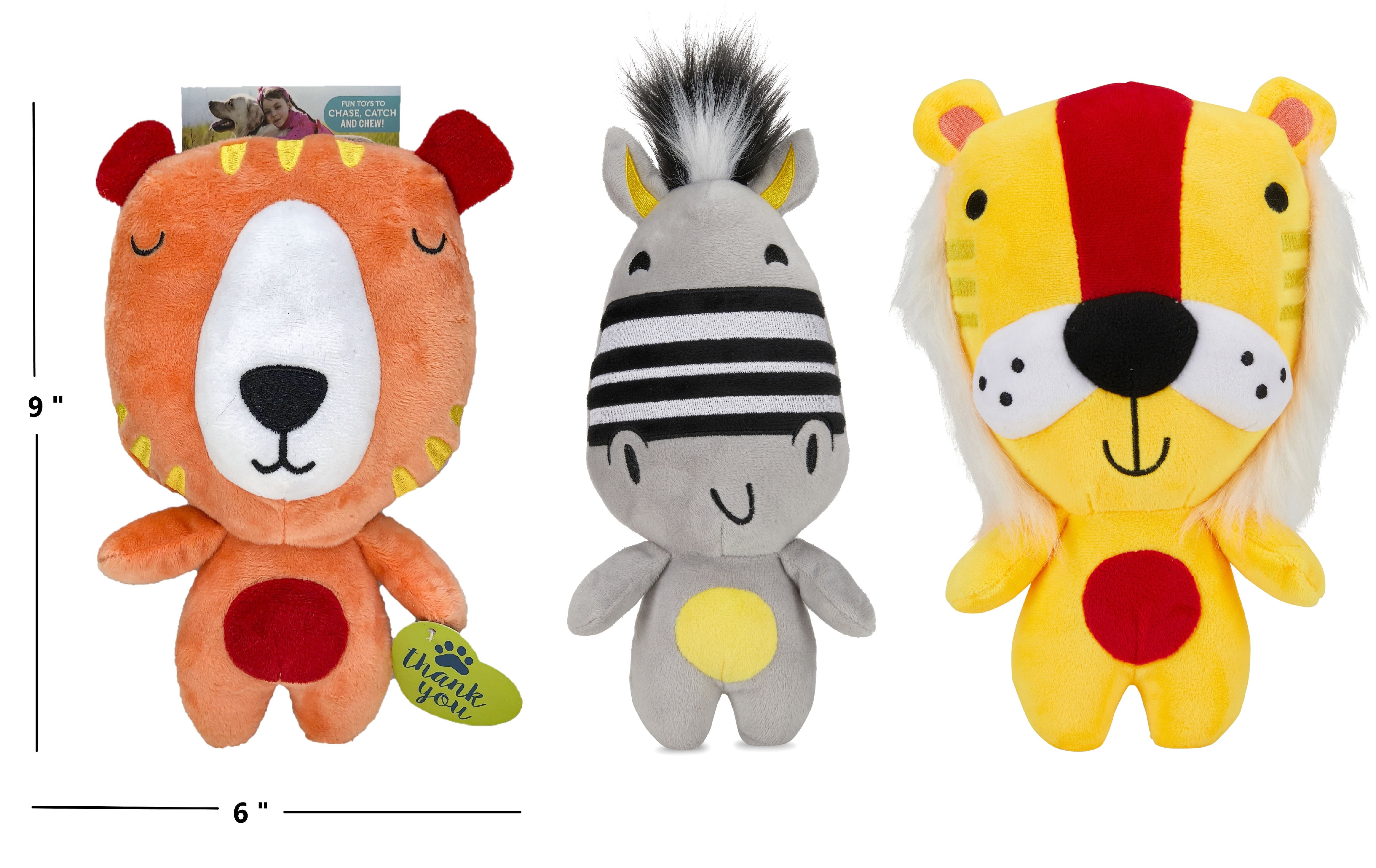 Animal Planet Plush Dog Toys (3 Pack ) 1 Each Bear, Lion, Zebra 9" x 6 ...