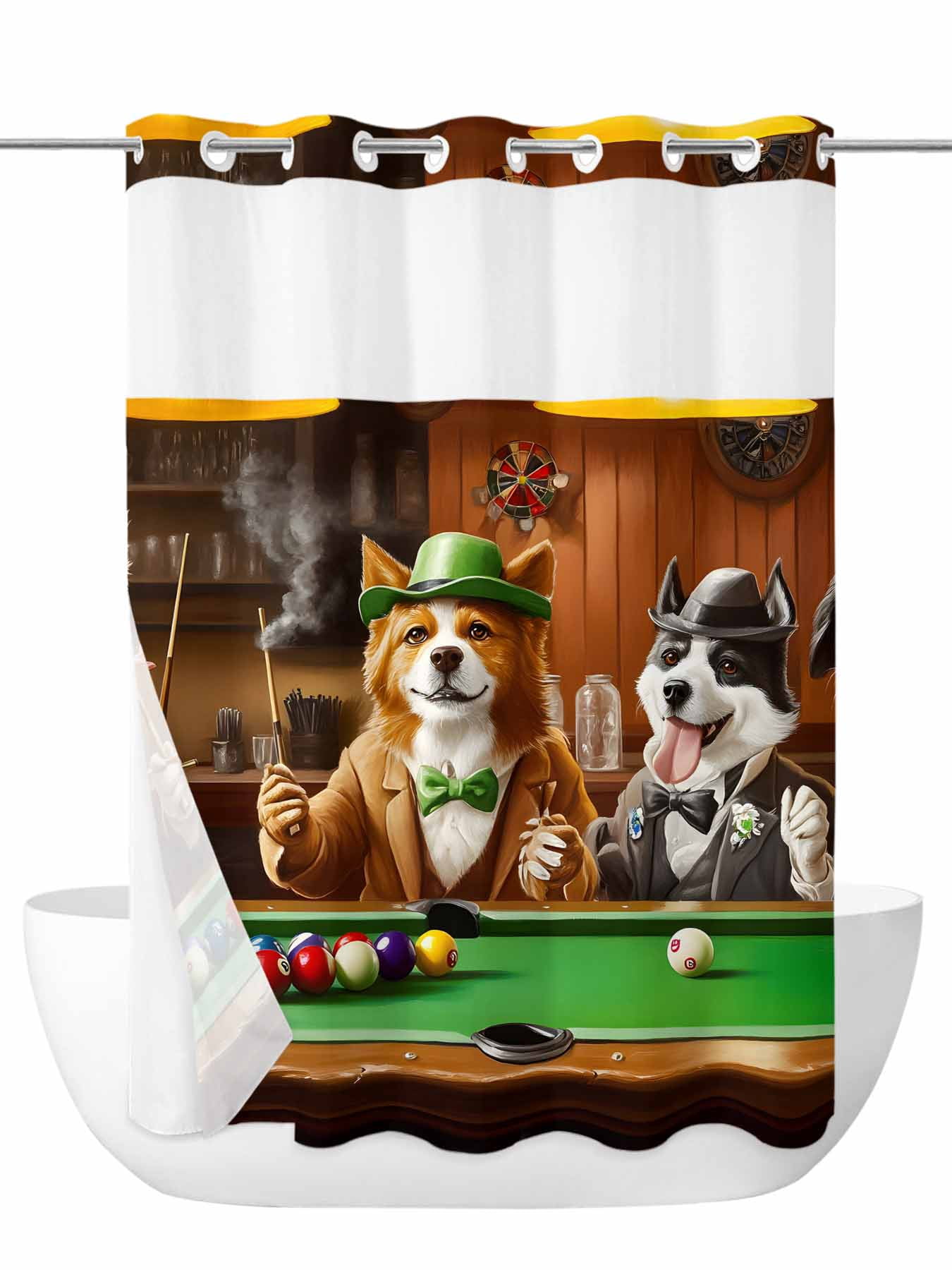 Animal Playing Billiards No Hook Shower Curtain and Liner Set Abstract ...