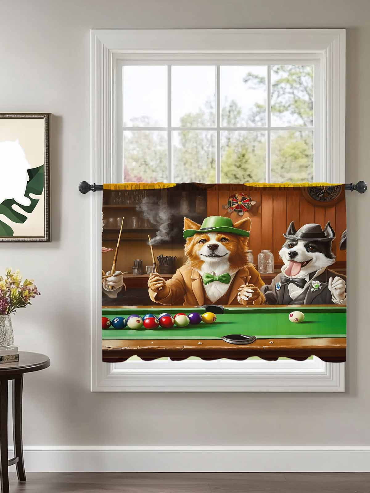 Animal Playing Billiards Sheer Curtains 45 Inch Long 1 Panel Abstract ...