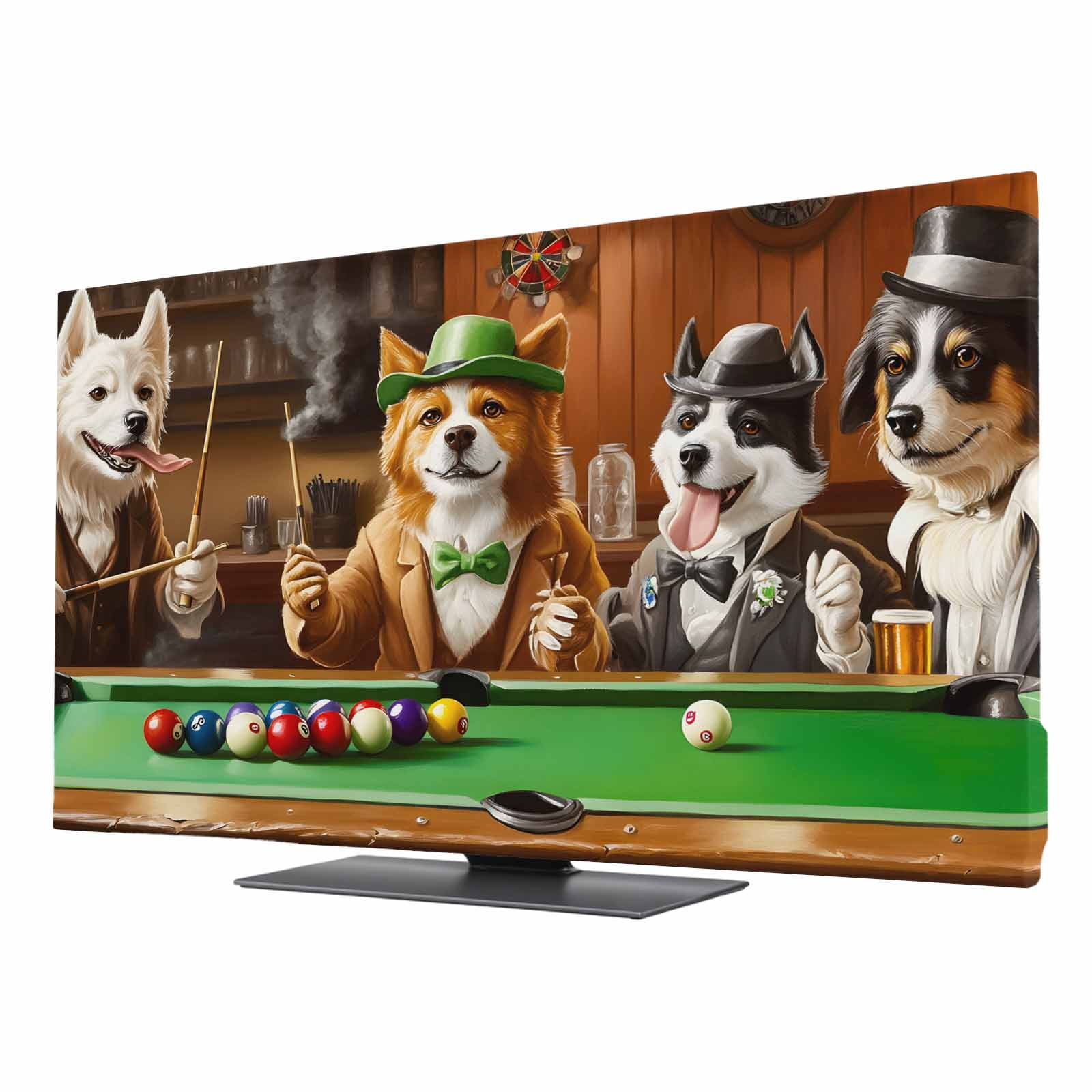 Animal Playing Billiards TV Dust Cover 75 Inch, Abstract Dog Board ...