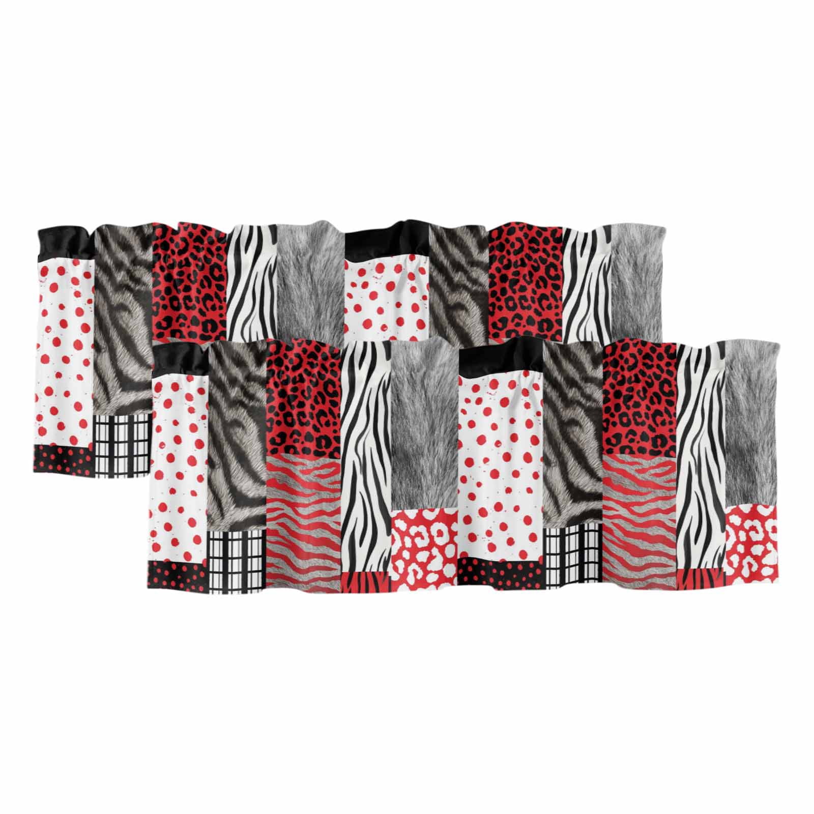 Animal Print 2 Panels Kitchen Valance, Art Rustic Red Gray Leopard ...