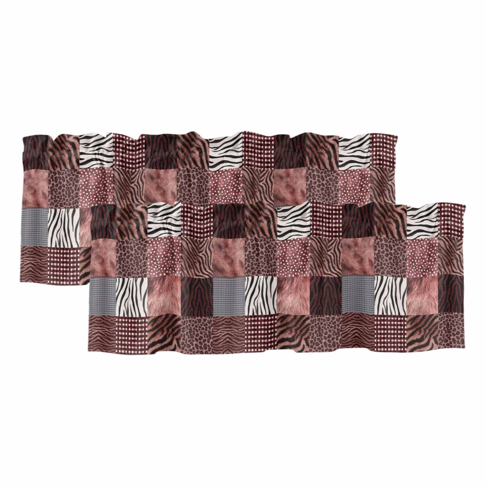 Animal Print 2 Panels Kitchen Valance, Rustic Leopard Zebra Tiger ...