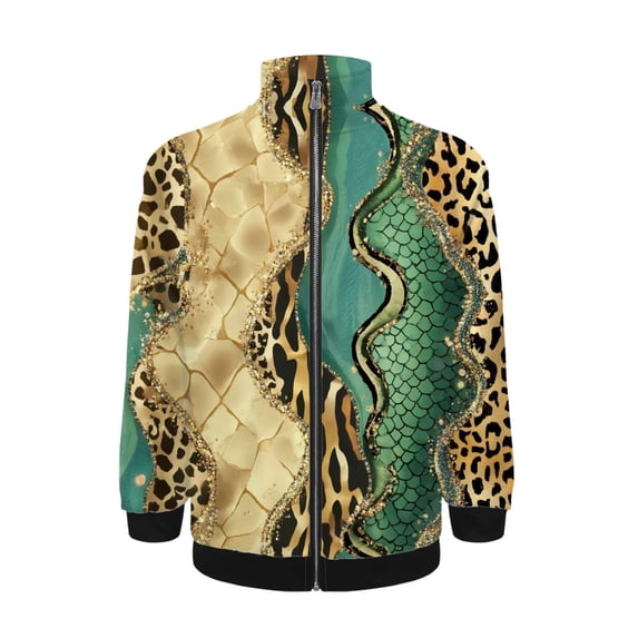 Animal Print Agate Gold Green Glam Jacket Men's Street Cool Long ...