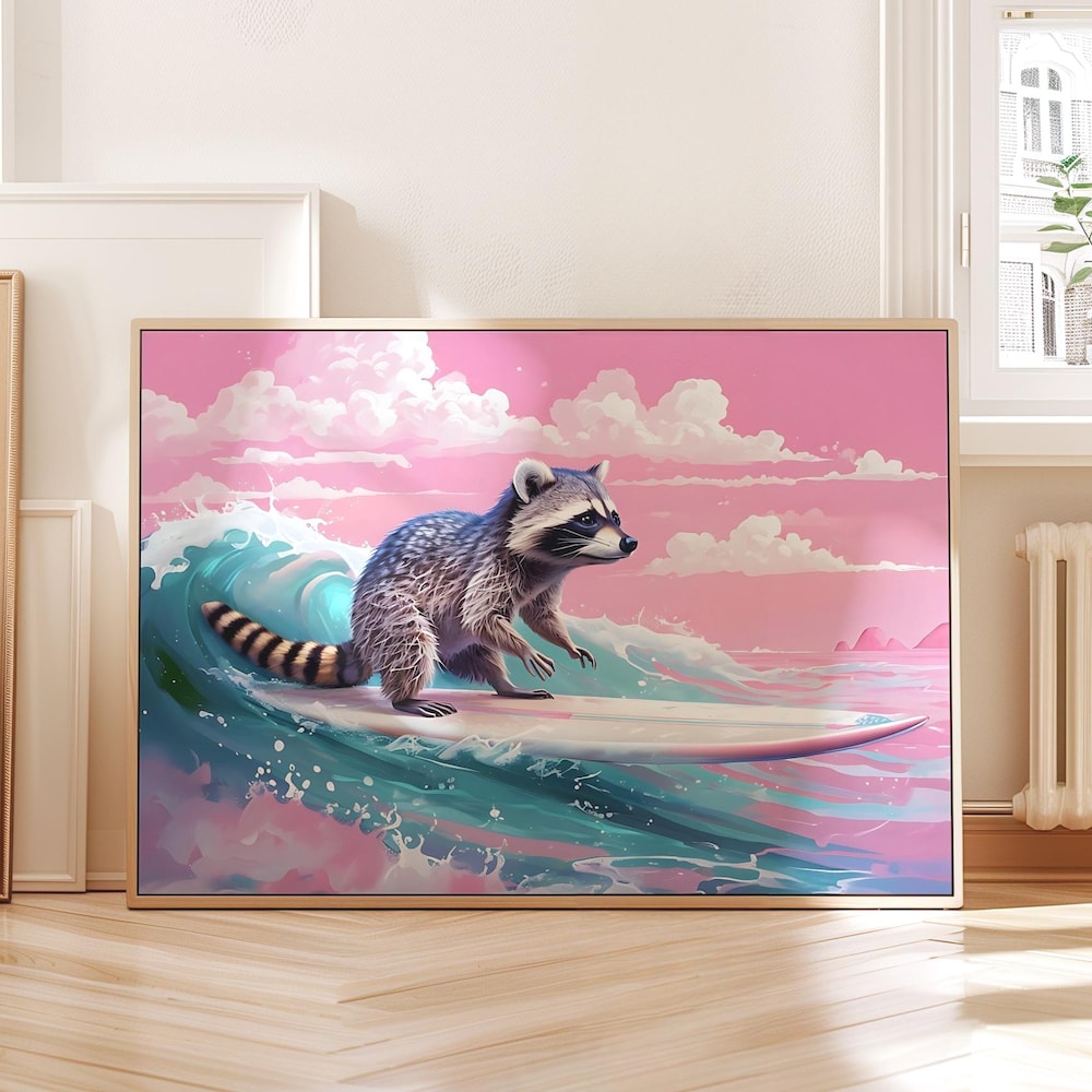 Animal Print Animal Surfing Poster Pink Beachy Decor Surf Lover Gift ...