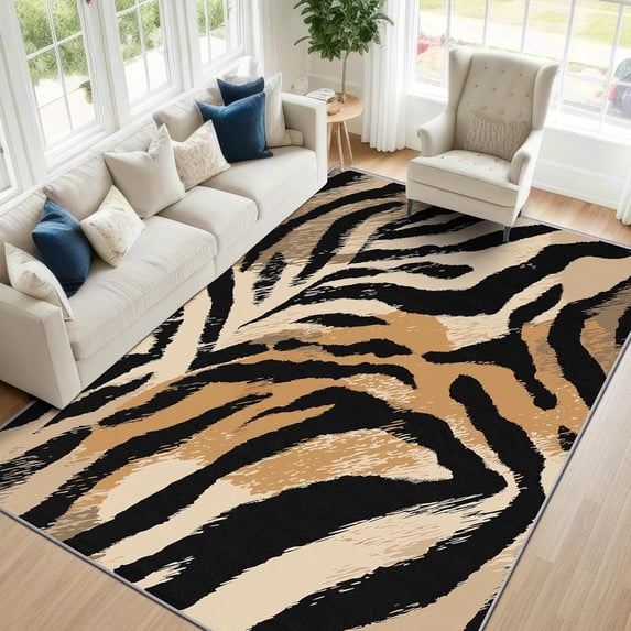 Animal Print Area Rugs, Zebra Stripe Abstract Carpet, Washable Non Slip ...